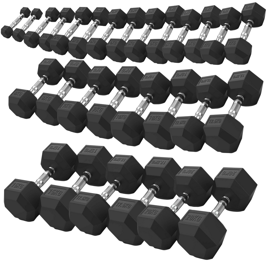 Arrow® 1-20kg Rubber Hex Dumbbell Package | Southern Cross Fitness